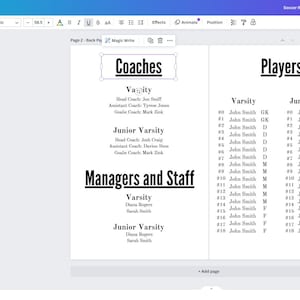Multi-page Bi-fold Program Canva Template, Sports Team Program or ...