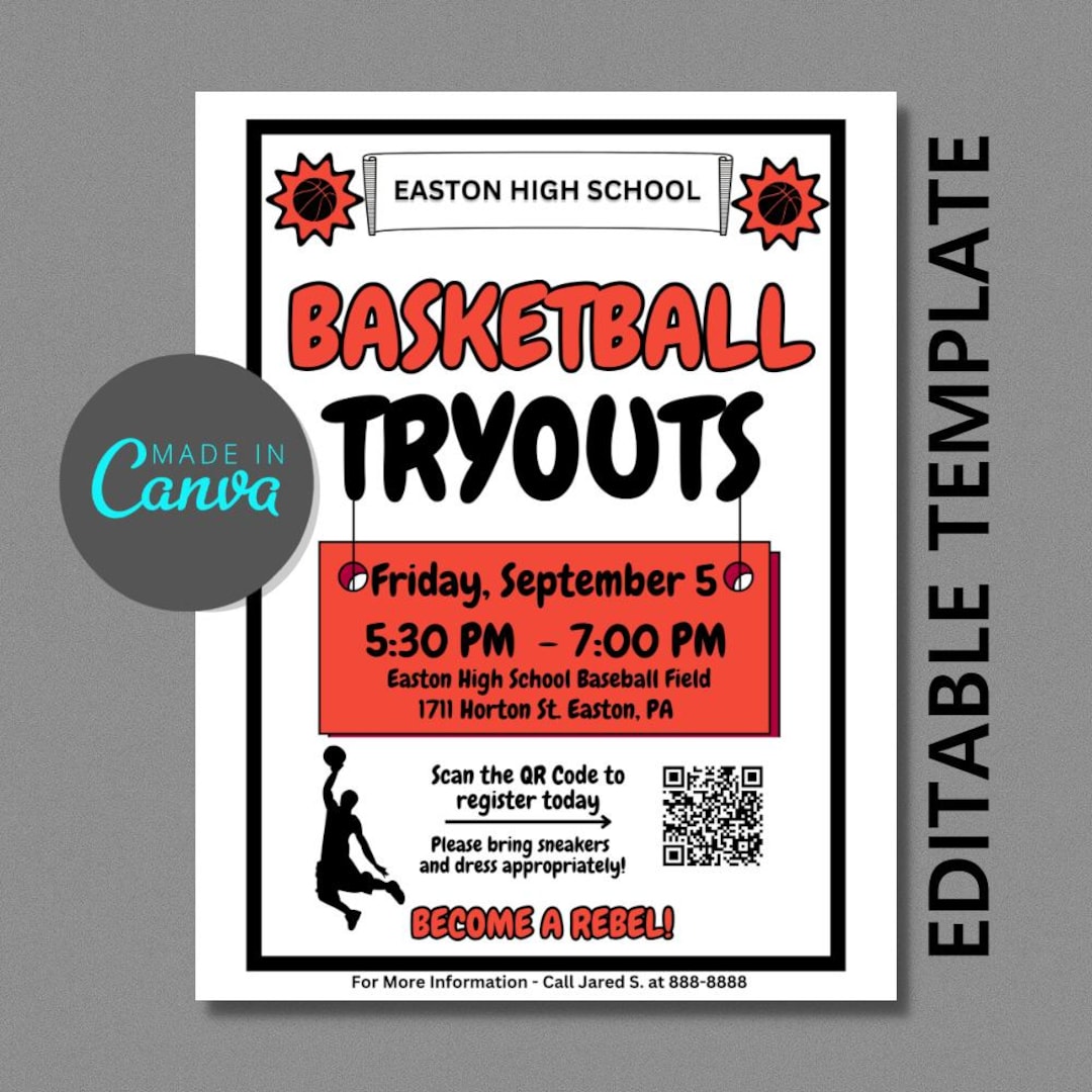 Editable Basketball Tryouts Flyer for Basketball Team, Fully Editable ...