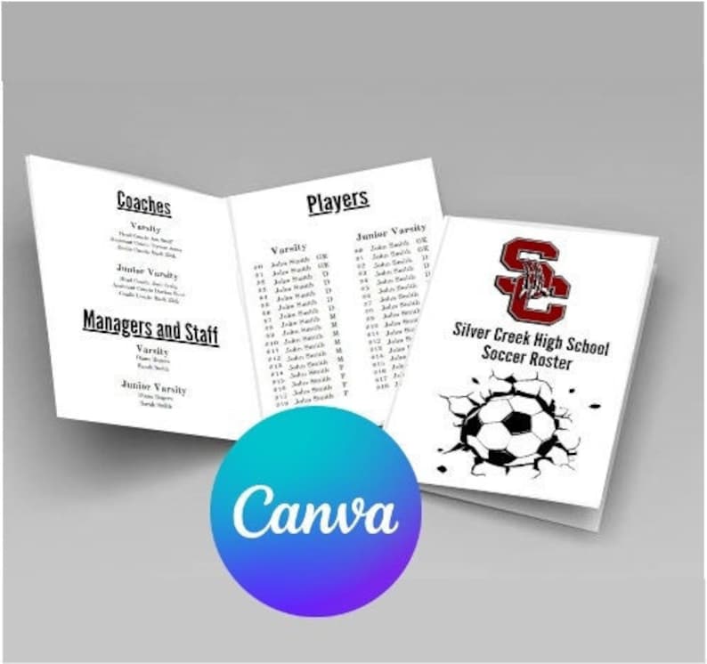 Multi-page Bi-fold Program Canva Template, Sports Team Program or ...