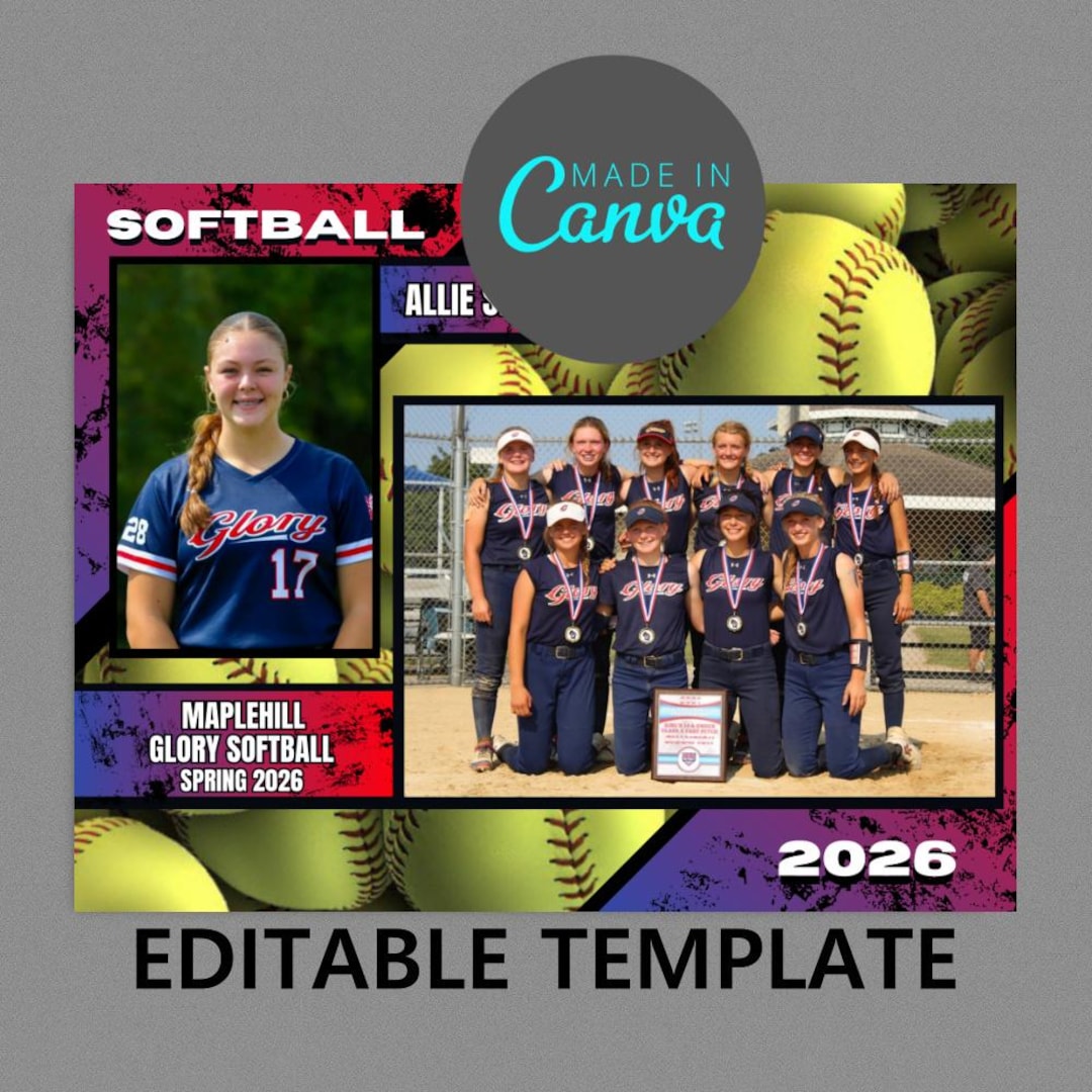 Softball Memory Mate - Horizontal - Canva Digital Template | 11" X 8.5 ...