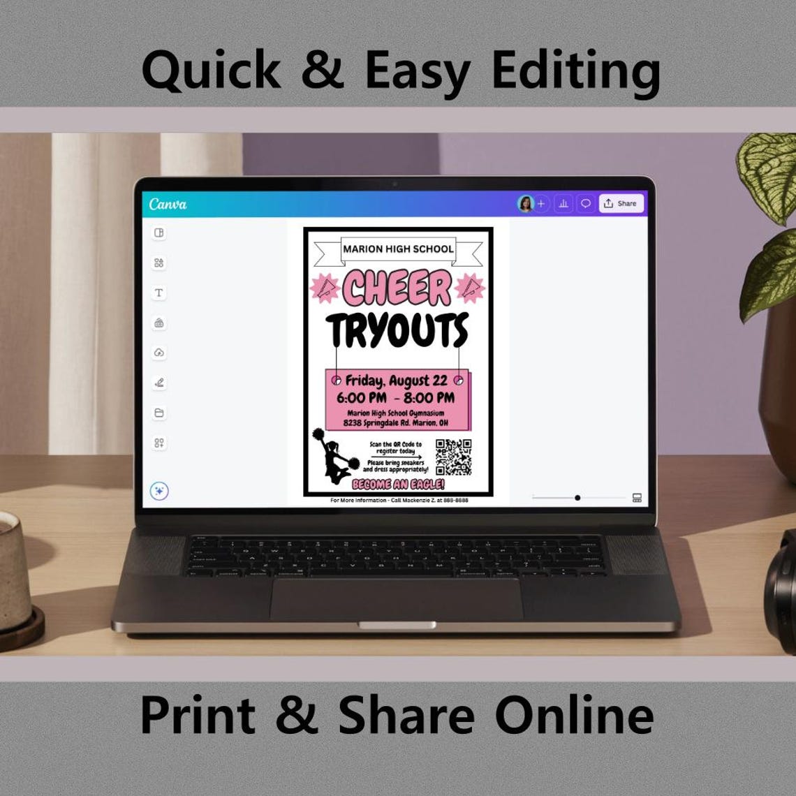 Editable Cheerleading Tryouts Flyer for High School or Competitive ...