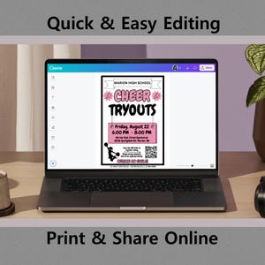 Editable Cheerleading Tryouts Flyer for High School or Competitive Cheer, Fully Editable ...