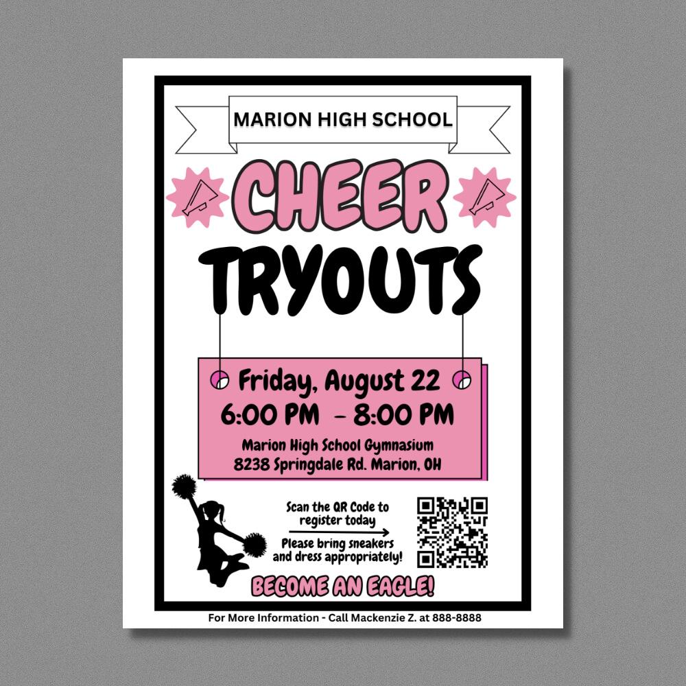 Editable Cheerleading Tryouts Flyer for High School or Competitive ...