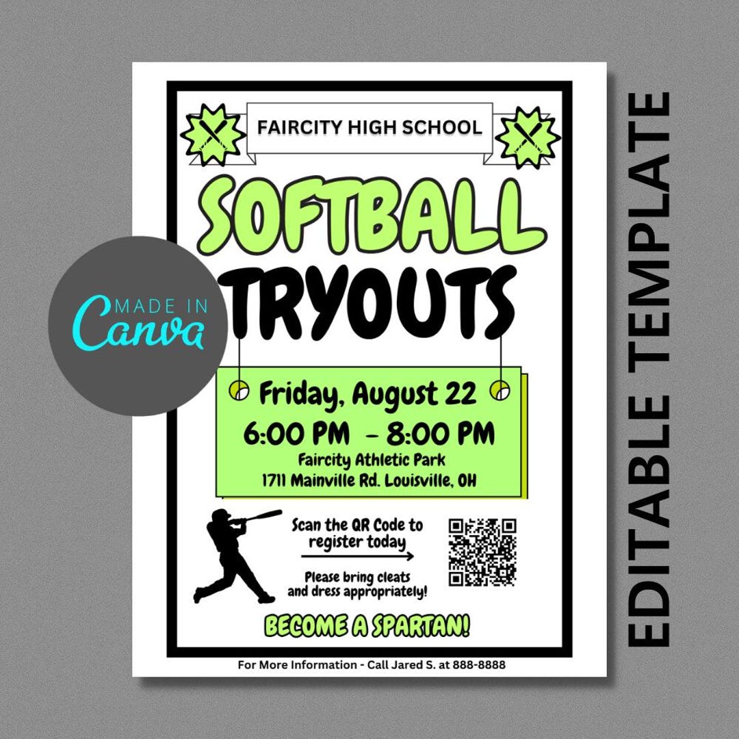 Editable Softball Tryouts Flyer for Softball Team and Baseball Team ...