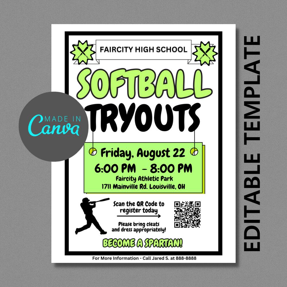 Editable Softball Tryouts Flyer for Softball Team and Baseball Team ...