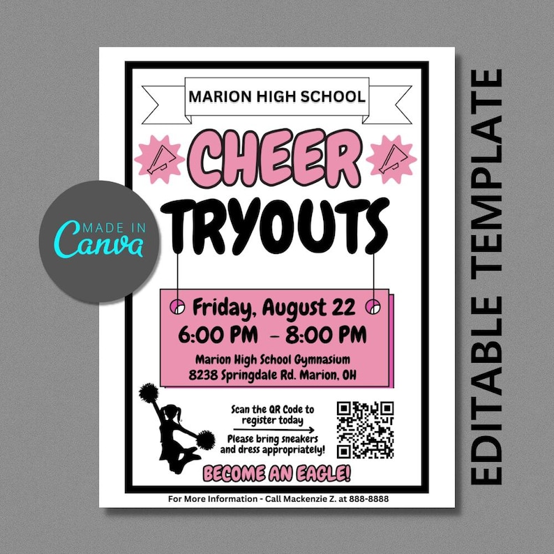 Editable Cheerleading Tryouts Flyer for High School or Competitive ...
