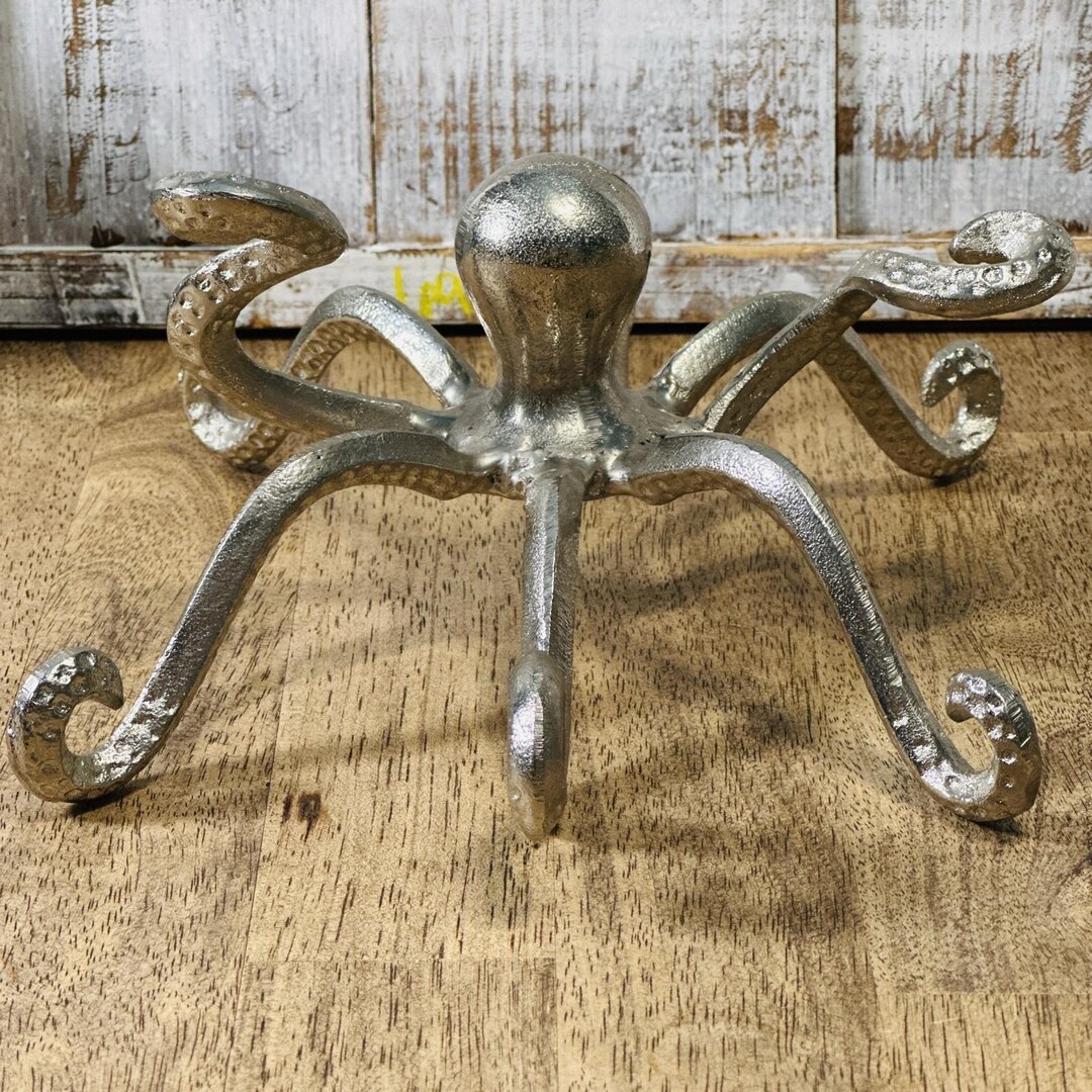 Octopus Shelf Decor Pewter Finish Nautical Statue Coastal Marine Life ...