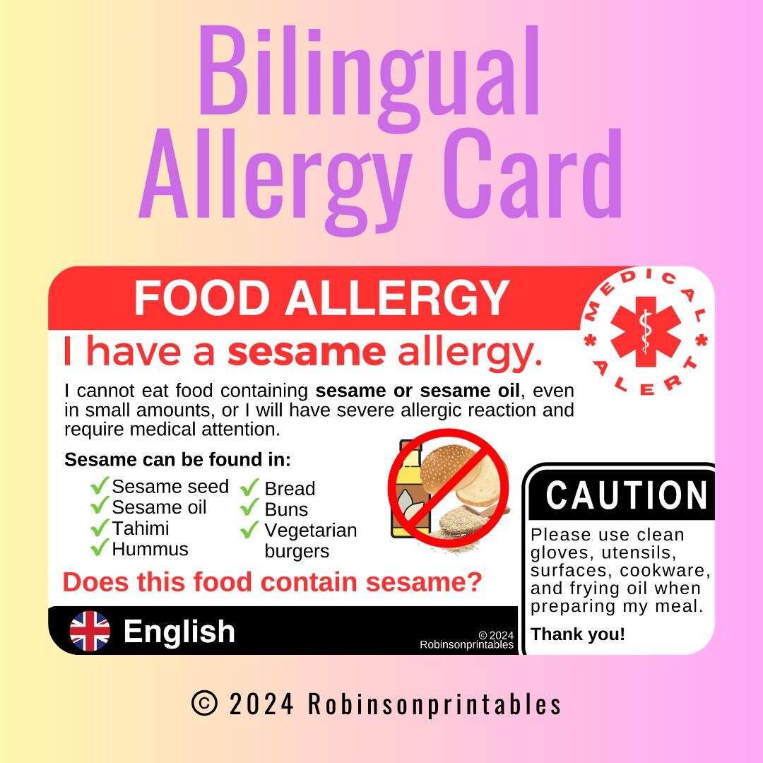 Sesame Allergy Translation Card Polish Language Printable Sesame ...