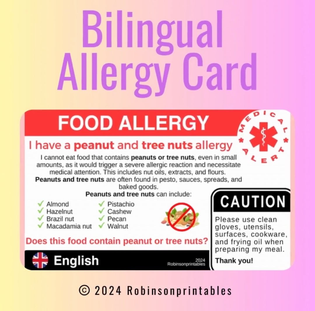 Peanut and Tree Nut Allergy Translation Card Indonesian Language ...