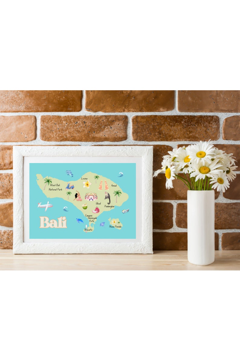 Bali Map Illustration Wall Art/printable/digital Download A4 Landscape ...