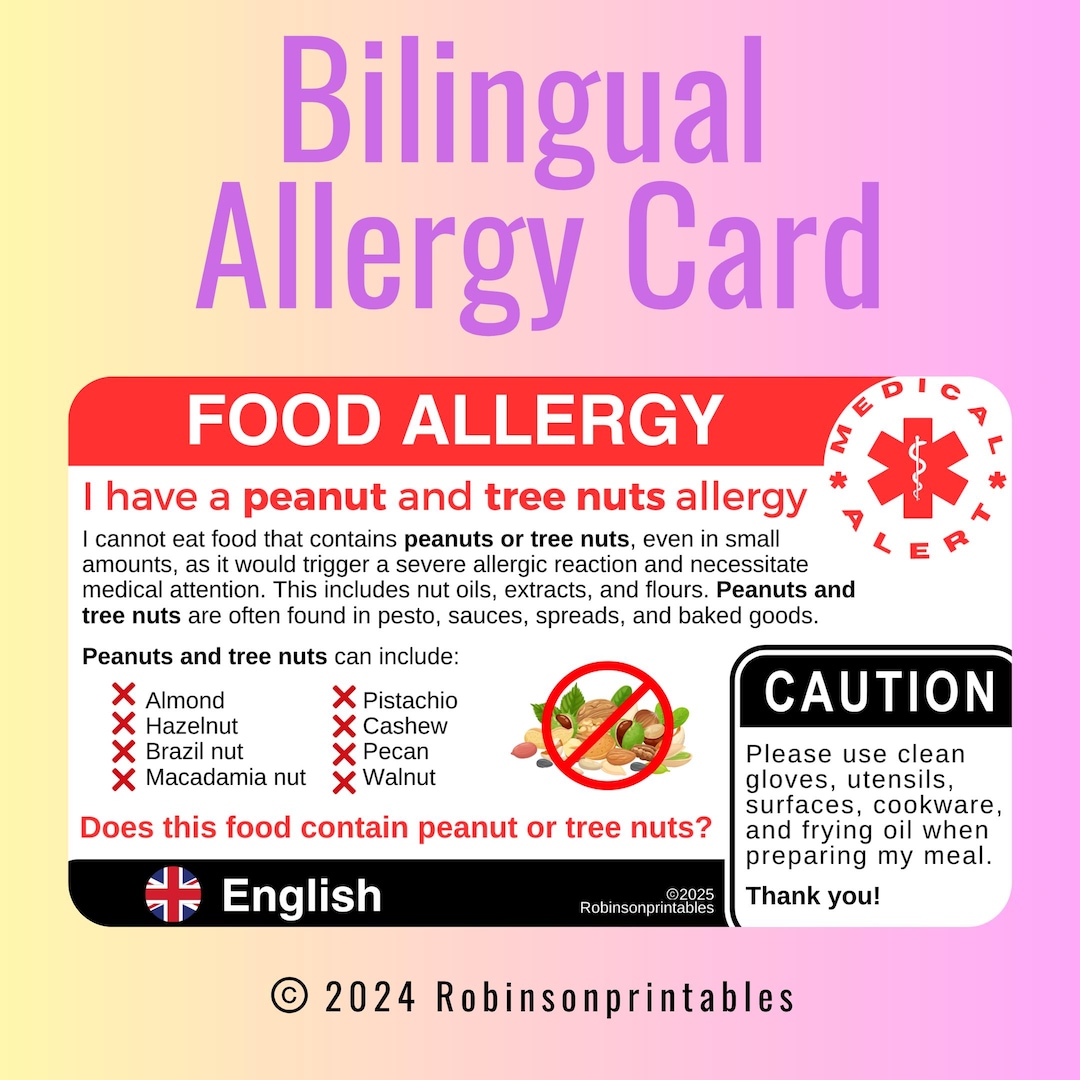 Peanut and Tree Nut Allergy Card in Thai – Travel Allergy Translation ...