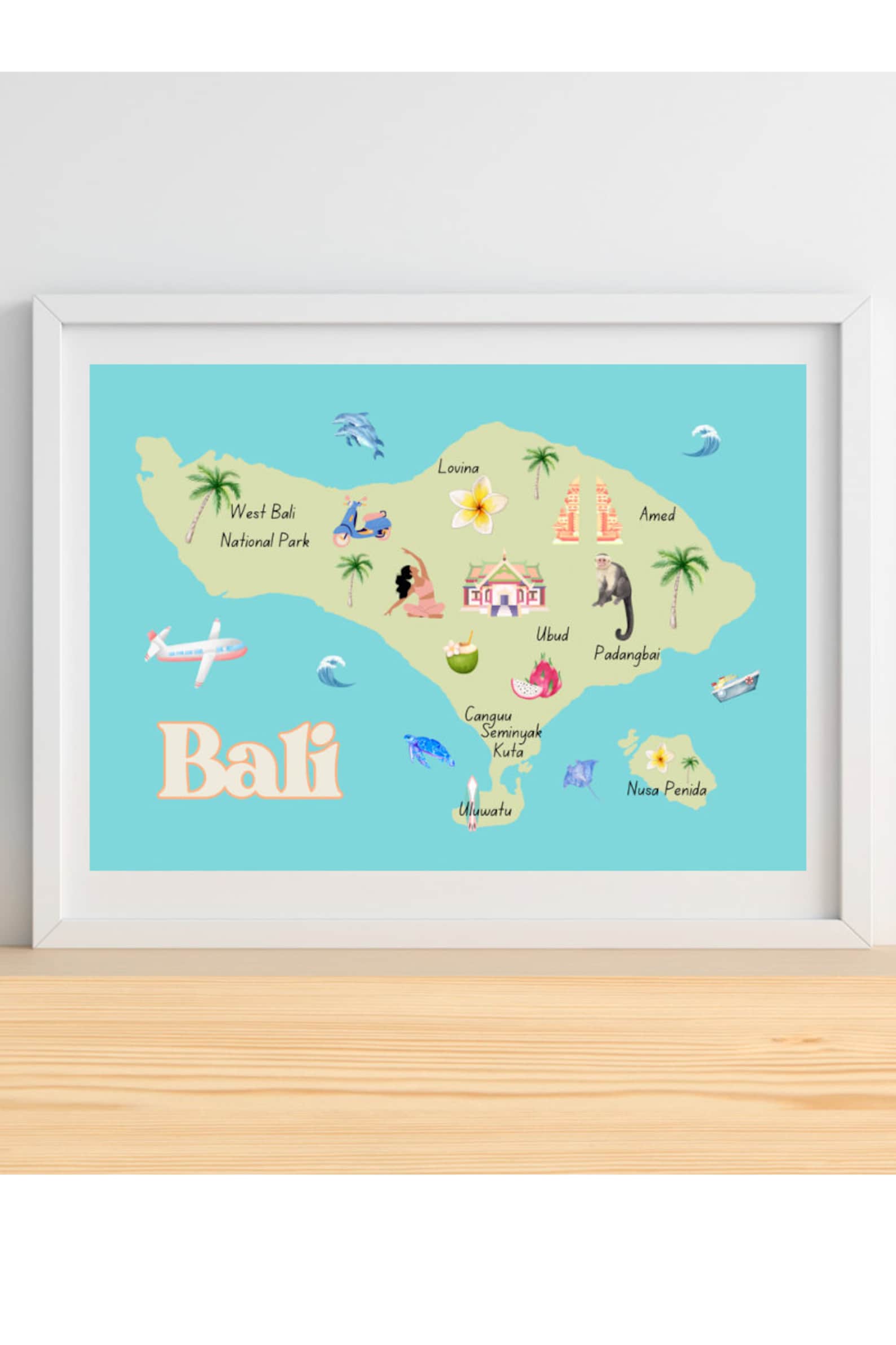 Bali Map Illustration Wall Art/printable/digital Download A4 Landscape ...