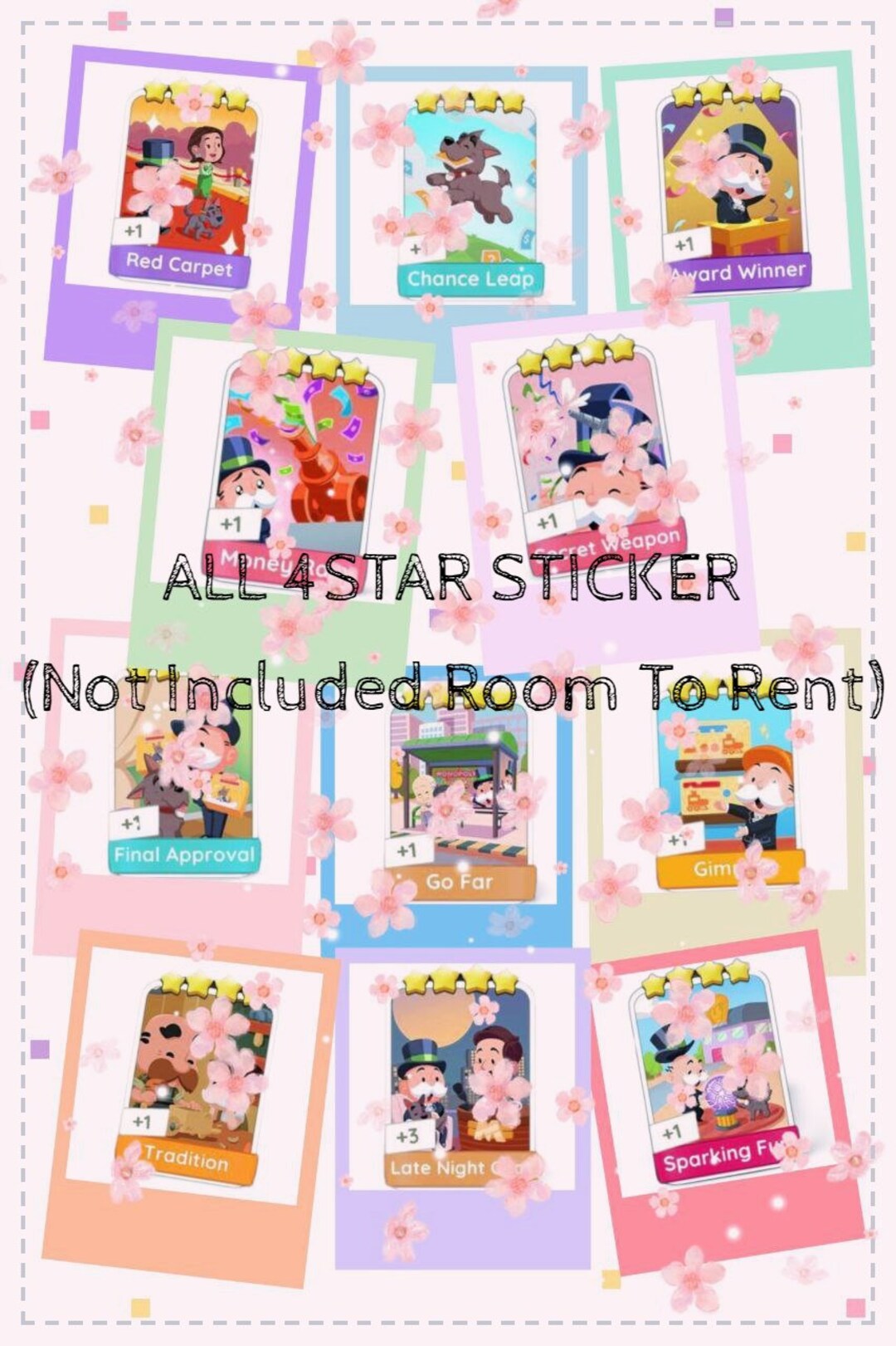 Monopoly Go 4 Star Sticker set9-set21not Included Room to Rent - Etsy