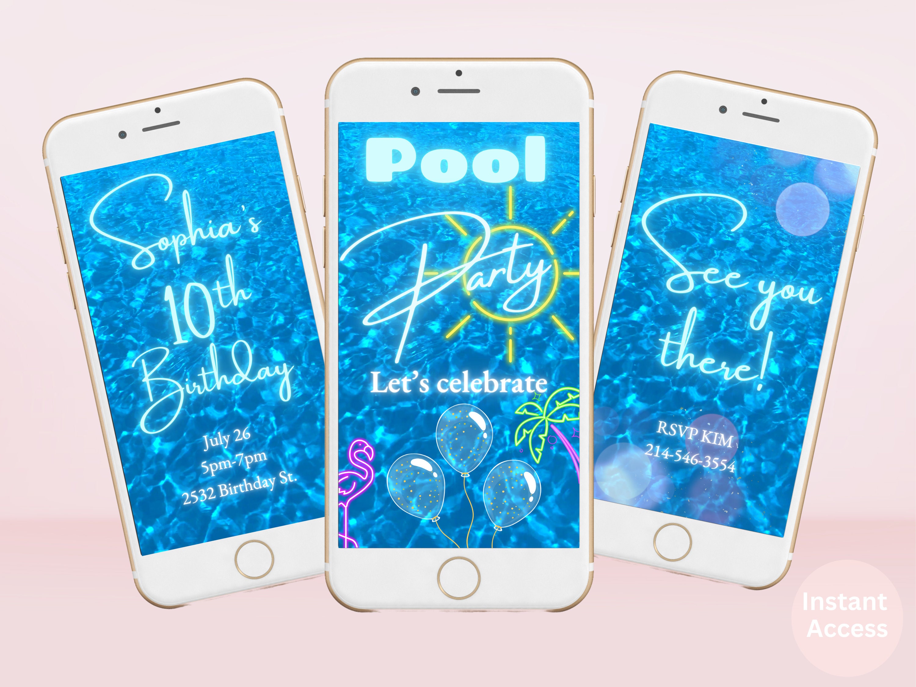 Animated Pool Party Invite Swim Party Invite Birthday Evite Pool Party ...