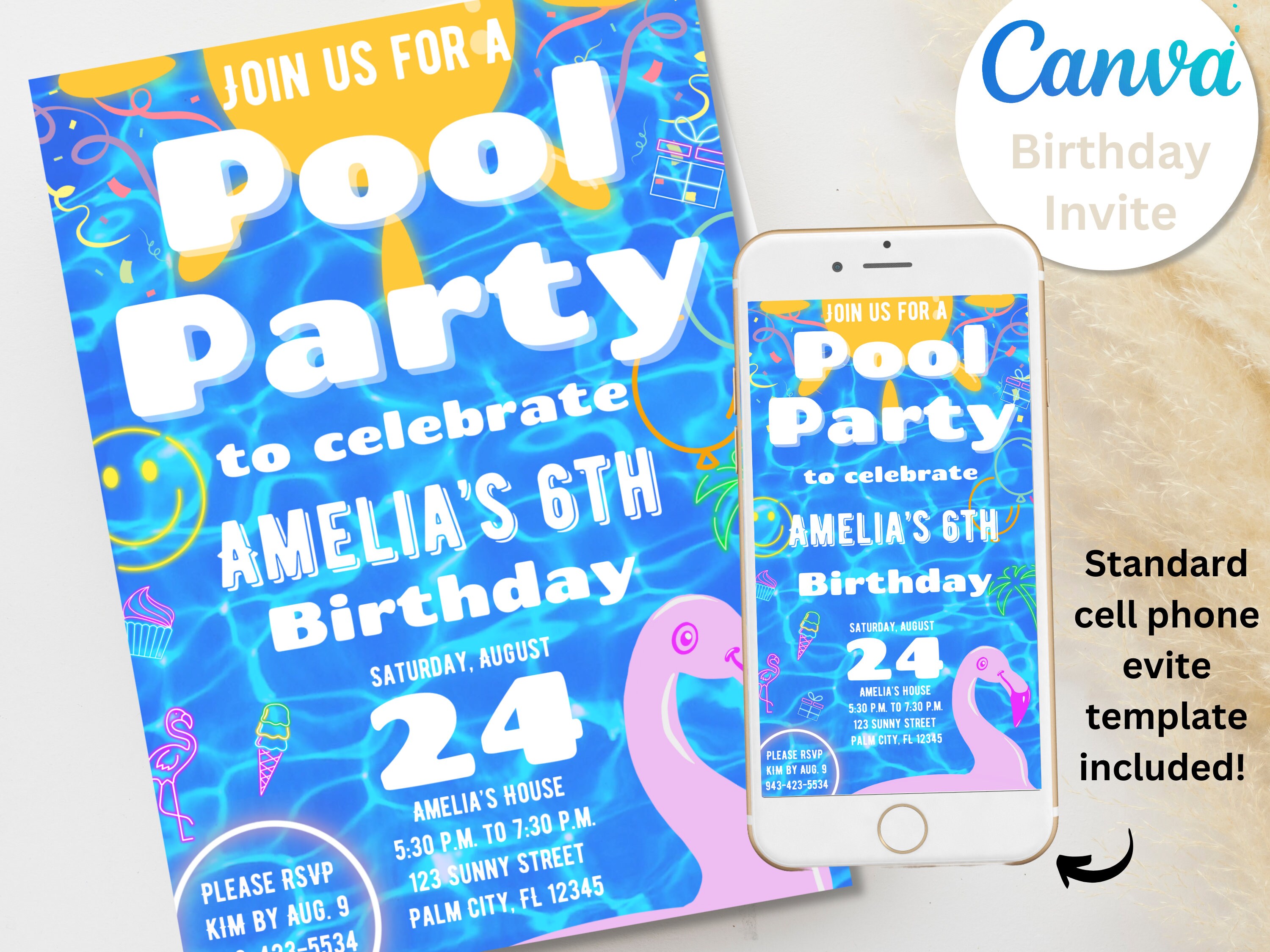 Pool Party Birthday Invite Template Summer Pool Party Text Invitation ...