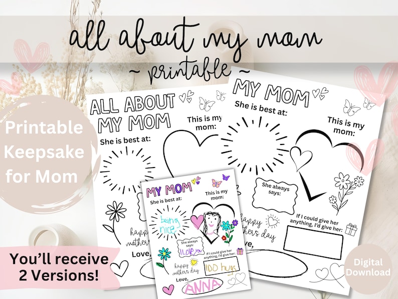 Mother’s Day All About My Mom Printable – Kids Gift Worksheet ...