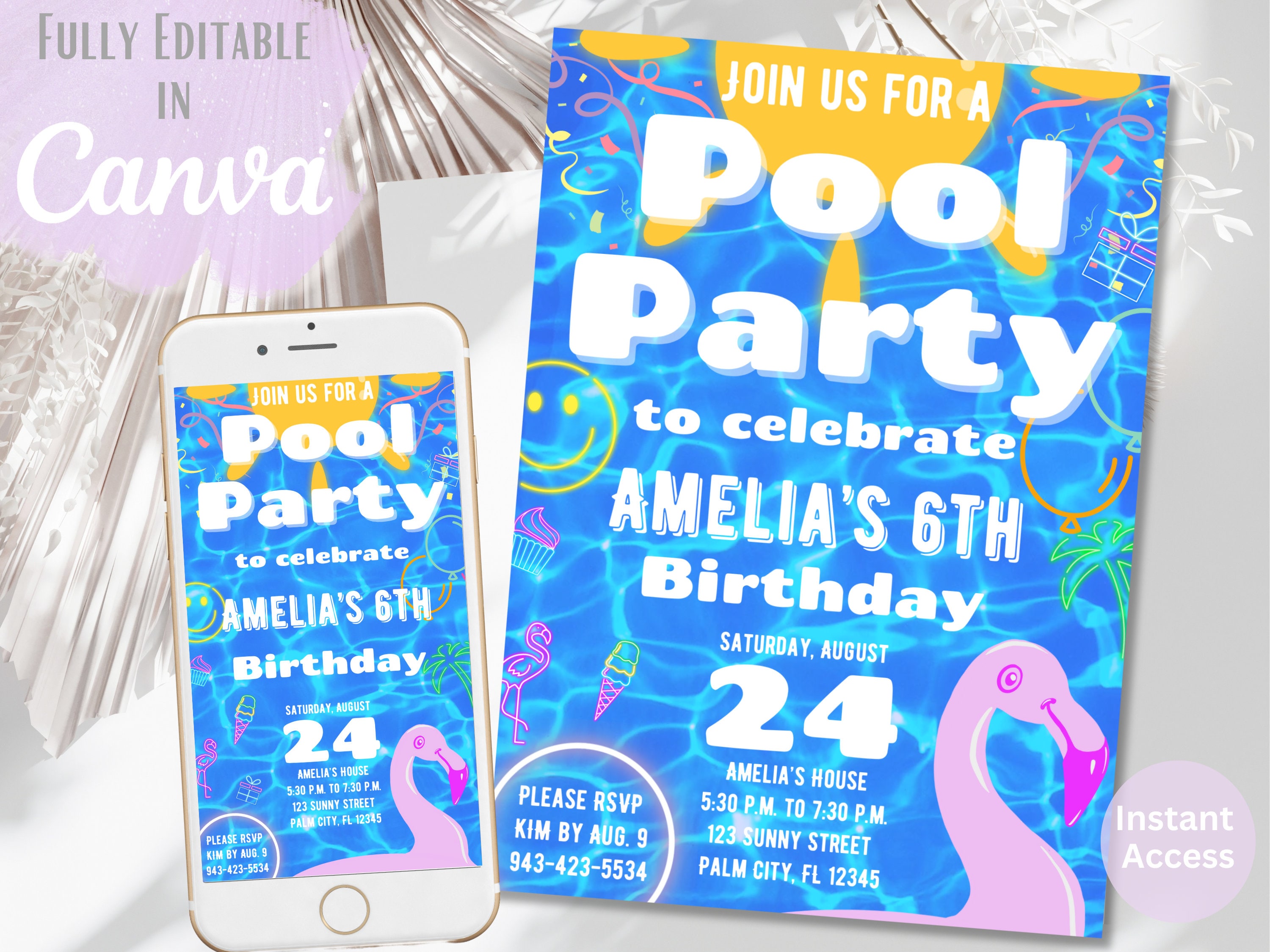 Pool Party Birthday Invite Template Summer Pool Party Text Invitation ...