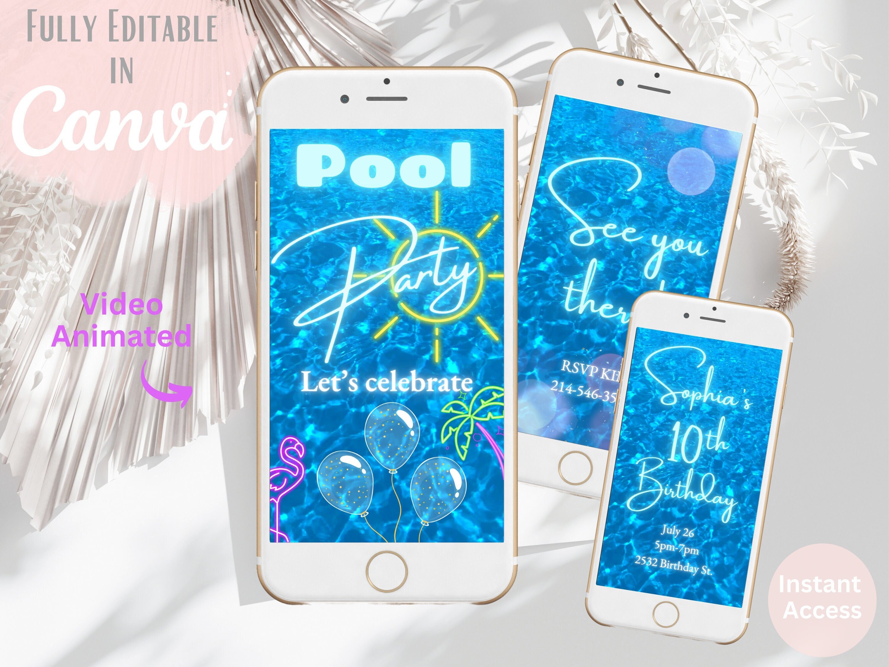 Animated Pool Party Invite Swim Party Invite Birthday Evite Pool Party ...