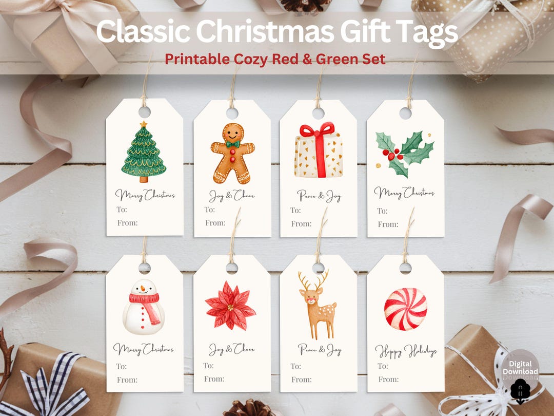 Merry Christmas Tags | Printable Classic Christmas Gift Tags | Red ...
