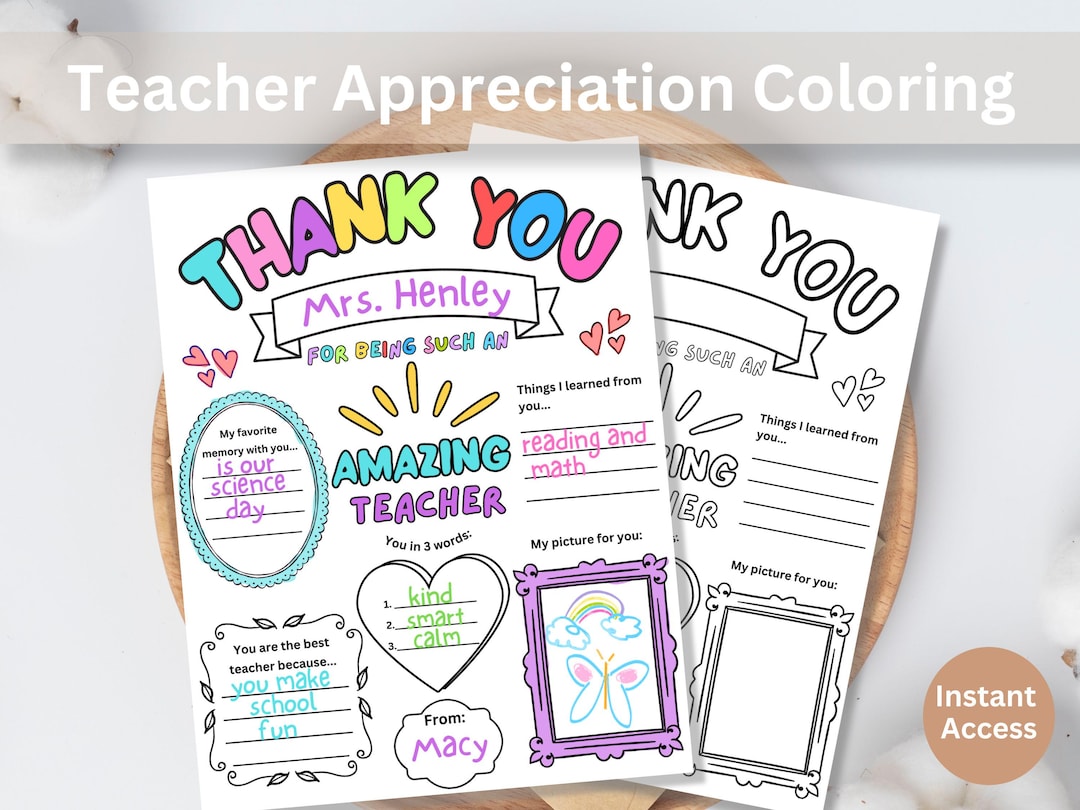 Teacher Thank You Printable | End of Year Gift From Students ...