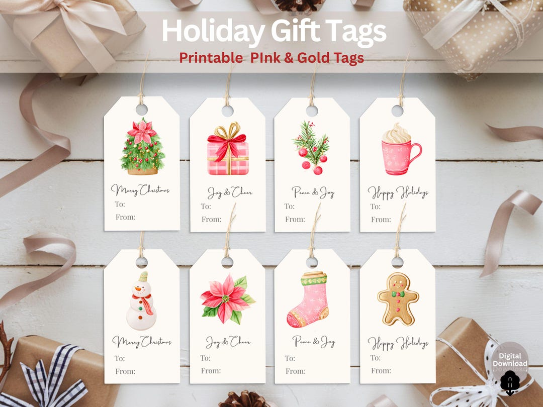 Pink Christmas Tags | Printable Holiday Gift Tags | Cozy Pink & Gold ...