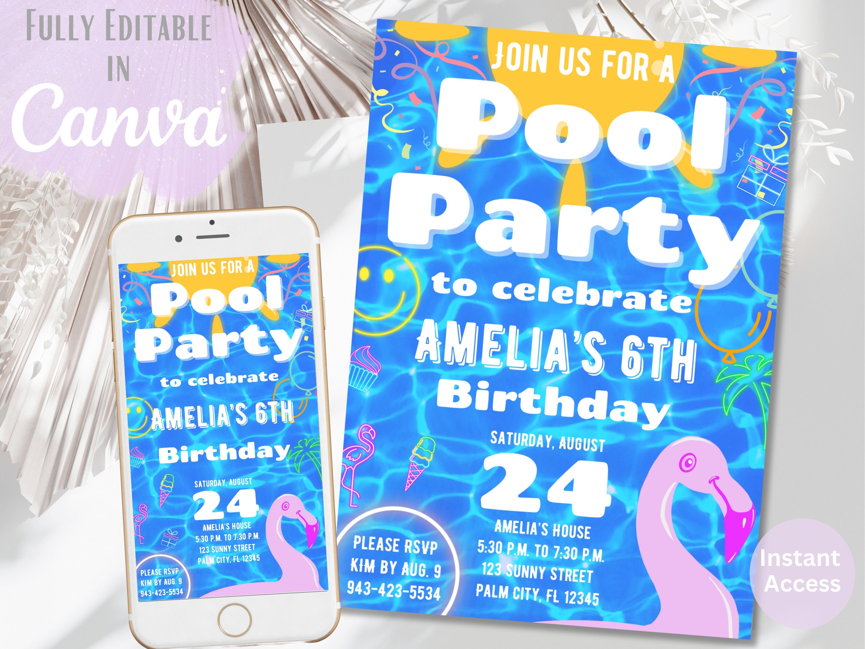 Pool Party Birthday Invite Template Summer Pool Party Text Invitation ...