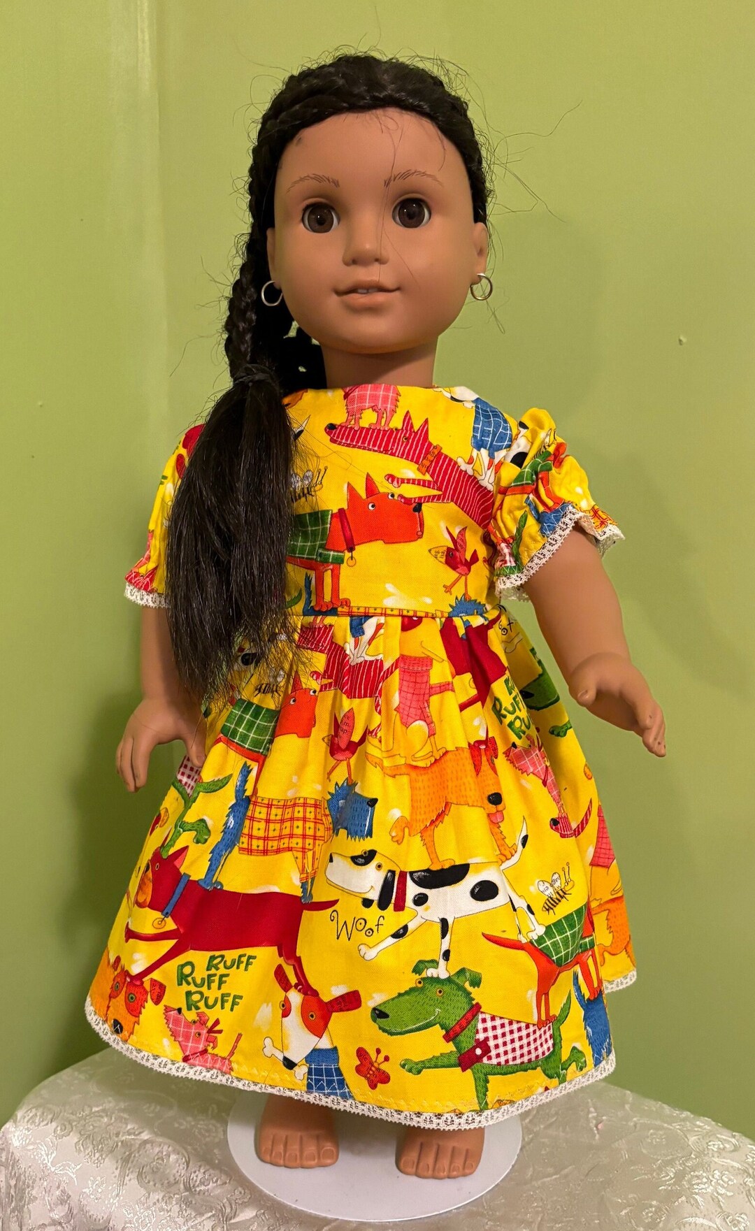 Ruff Ruff woof Adorable Bright Yellow Dress With Happy Dogs Running and ...