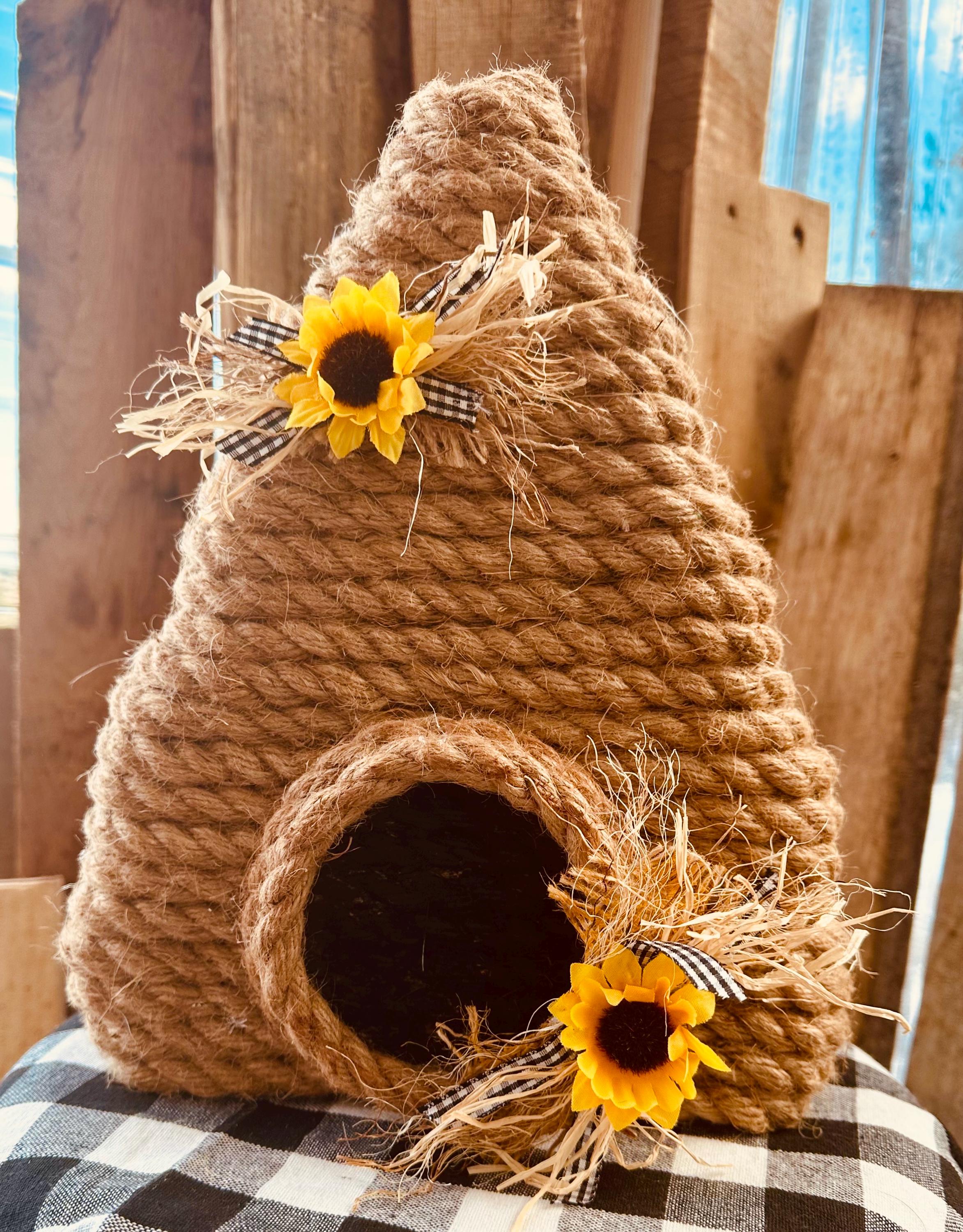 Beehive Farmhouse Rope Decor/ Sunflower Rope Beehive/ Country Beehive ...