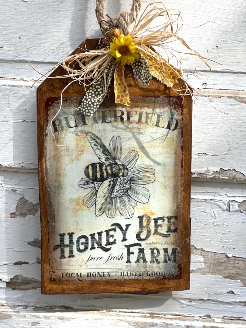 Honey Bee Rustic Tag Wooden Sign/country Bee Hanger Decor - Etsy