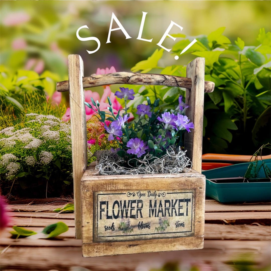 Wooden Tote, Flower Basket, Spring Flower Box, Rustic Wood Box ...