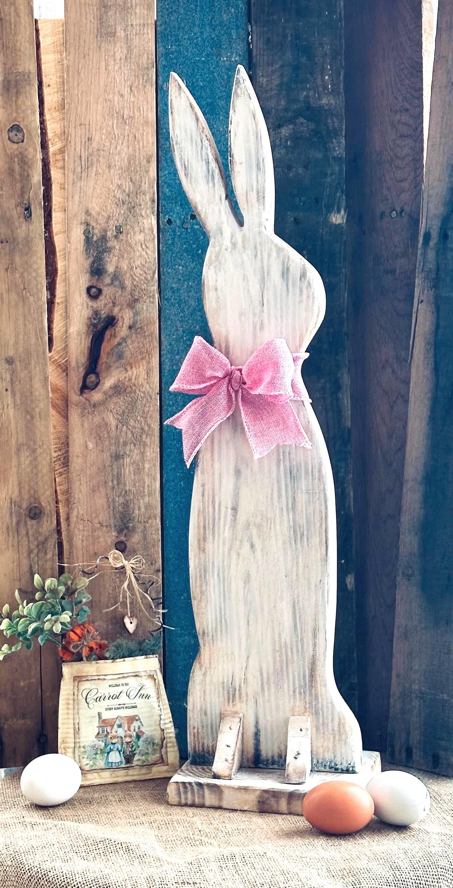 Country Farmhouse Milky White Easter Wooden Bunny, Springtime Wooden ...