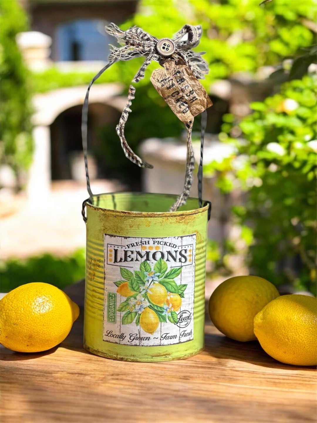 Farm Fresh Lemons Tin Can: Rustic Farmhouse Floral Bucket - Etsy