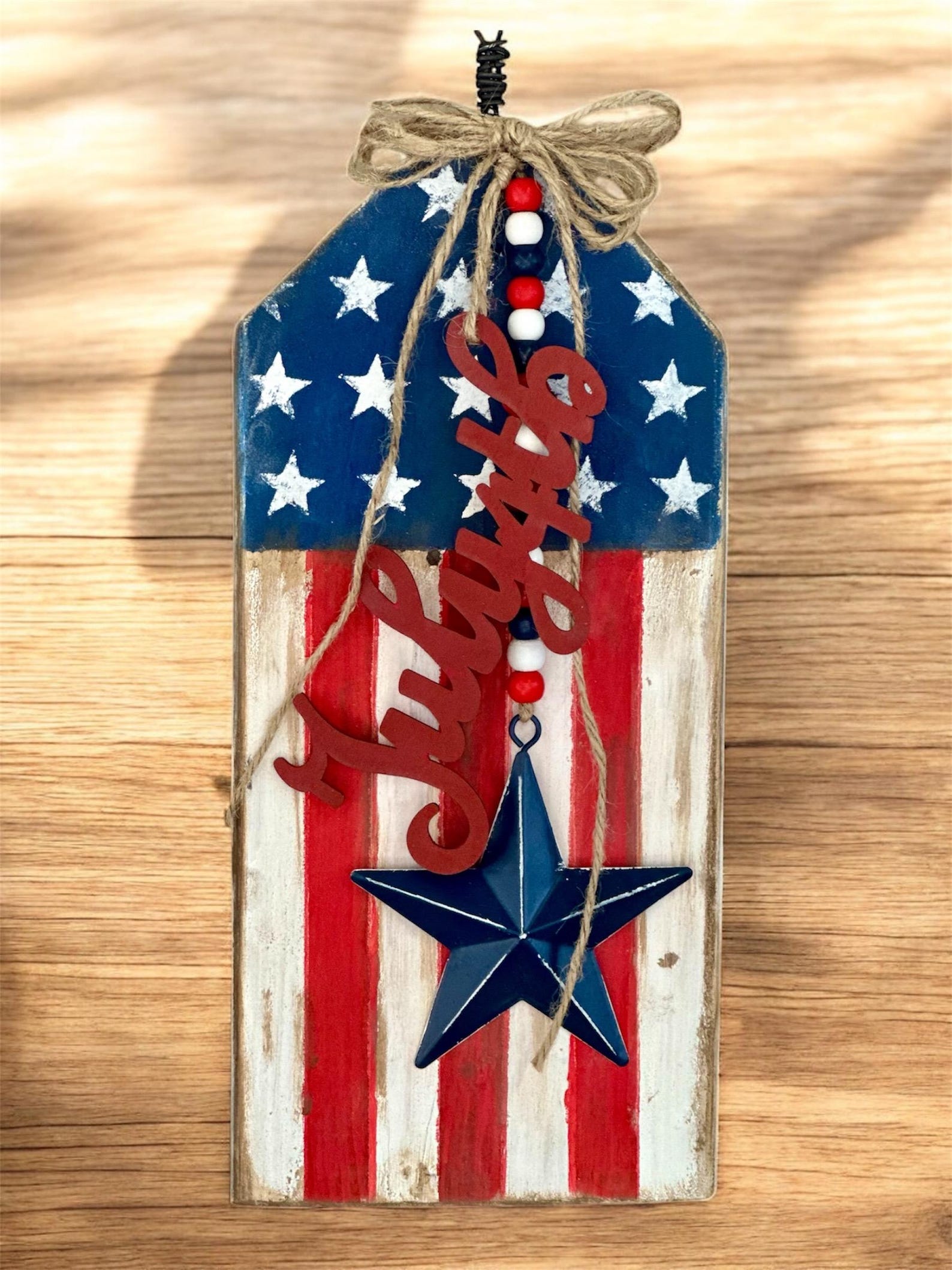 American Flag/ 4th of July Wooden Rustic Tag Door Hanger/usa Door Tag ...
