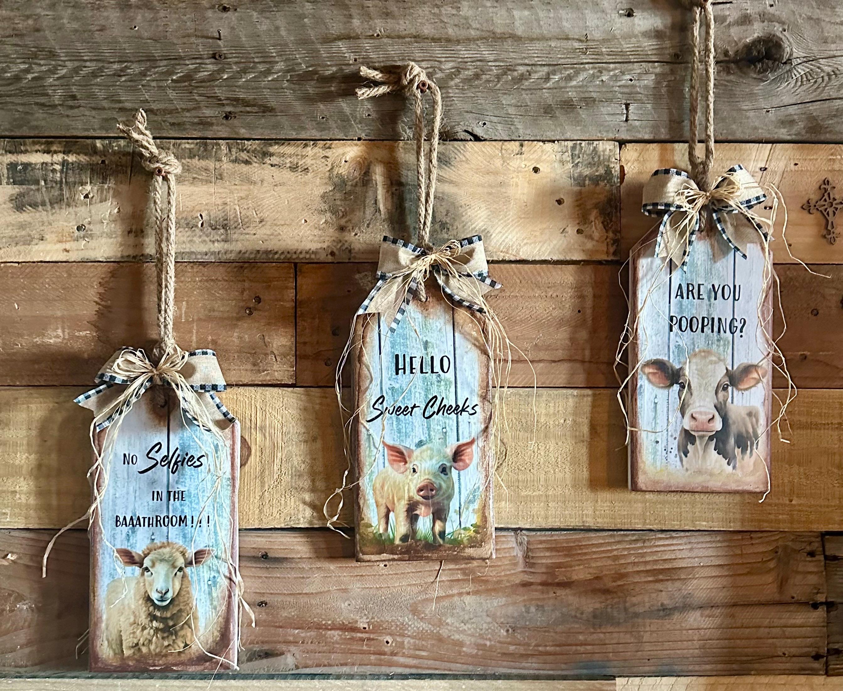 Farmhouse Wooden Bathroom/ Door Tag Hanger/sign/cow Pig Sheep Wall Tag ...