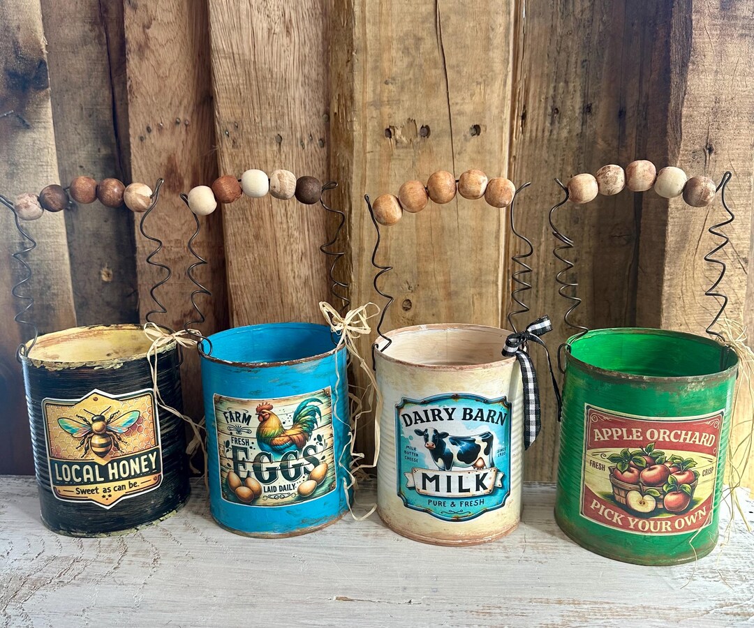 Farm Fresh Country Farmhouse Rustic Primitive Tins/floral Buckets/ Tin ...