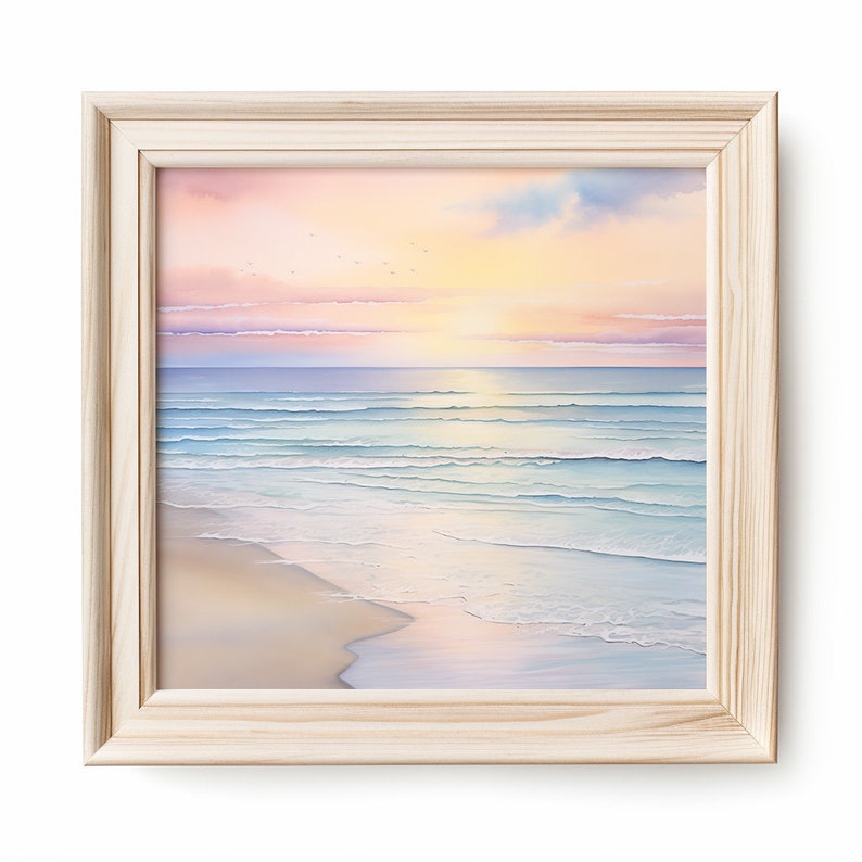 Serene Sunset Bubbles - Whimsical Beach Watercolor Digital Art, Coastal ...