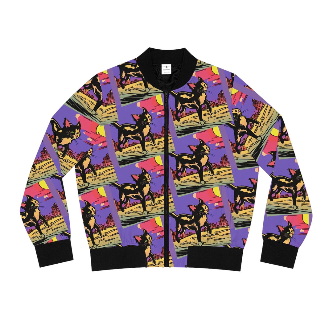 Cats Running Women's Bomber Jacket AOP, Street Cats, Bomber Jacket With ...
