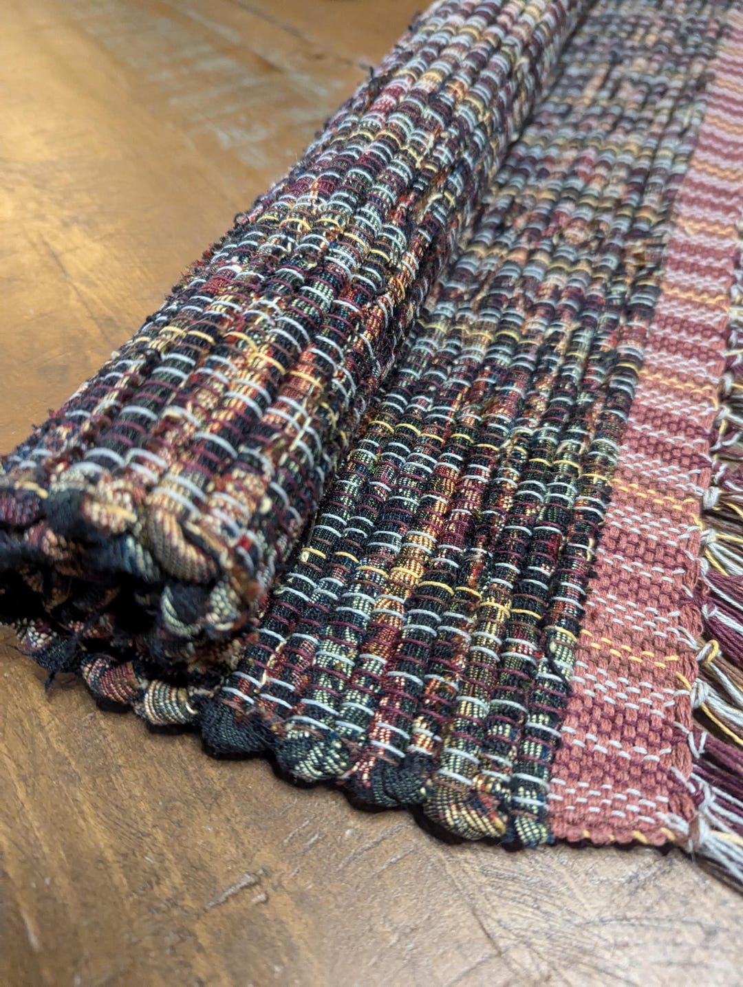 Autumn Glory Reversible Rag Rug | Machine Washable Burgundy and Gold ...