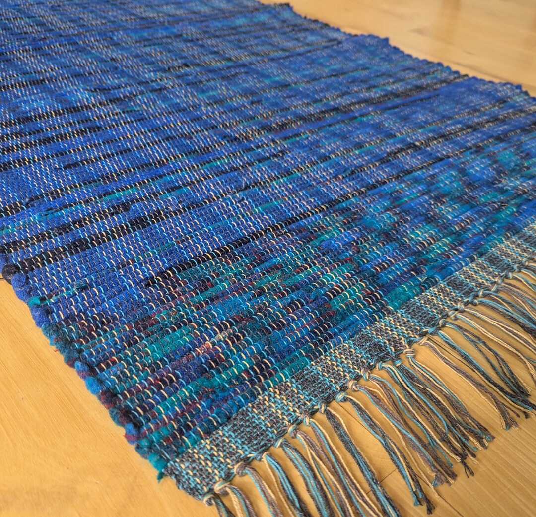 Blue Dream Wool Rag Rug | Vibrant Blue, Green, and Teal Tones | Soft ...