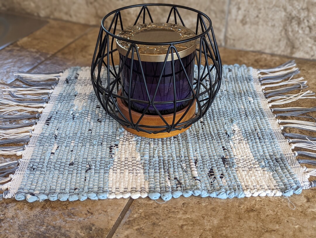 Light Blue Short Runner With Vibrant Accents Upcycled Handwoven Table ...