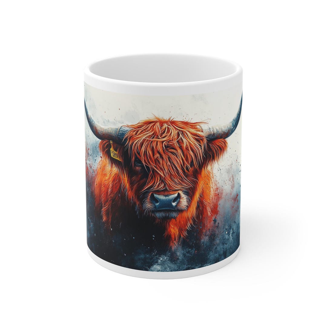 Highland Cow Print Coffee Tea Mug - Ceramic Cow Cup for Animal Lovers ...