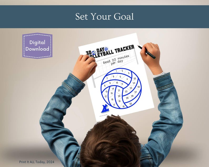 Volleyball Themed 30 Day Challenge Tracker Printable | Goal Setting ...