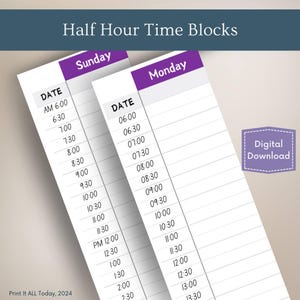 Week at a Glance / Hourly Time Block Planner | Printable | Instant PDF ...