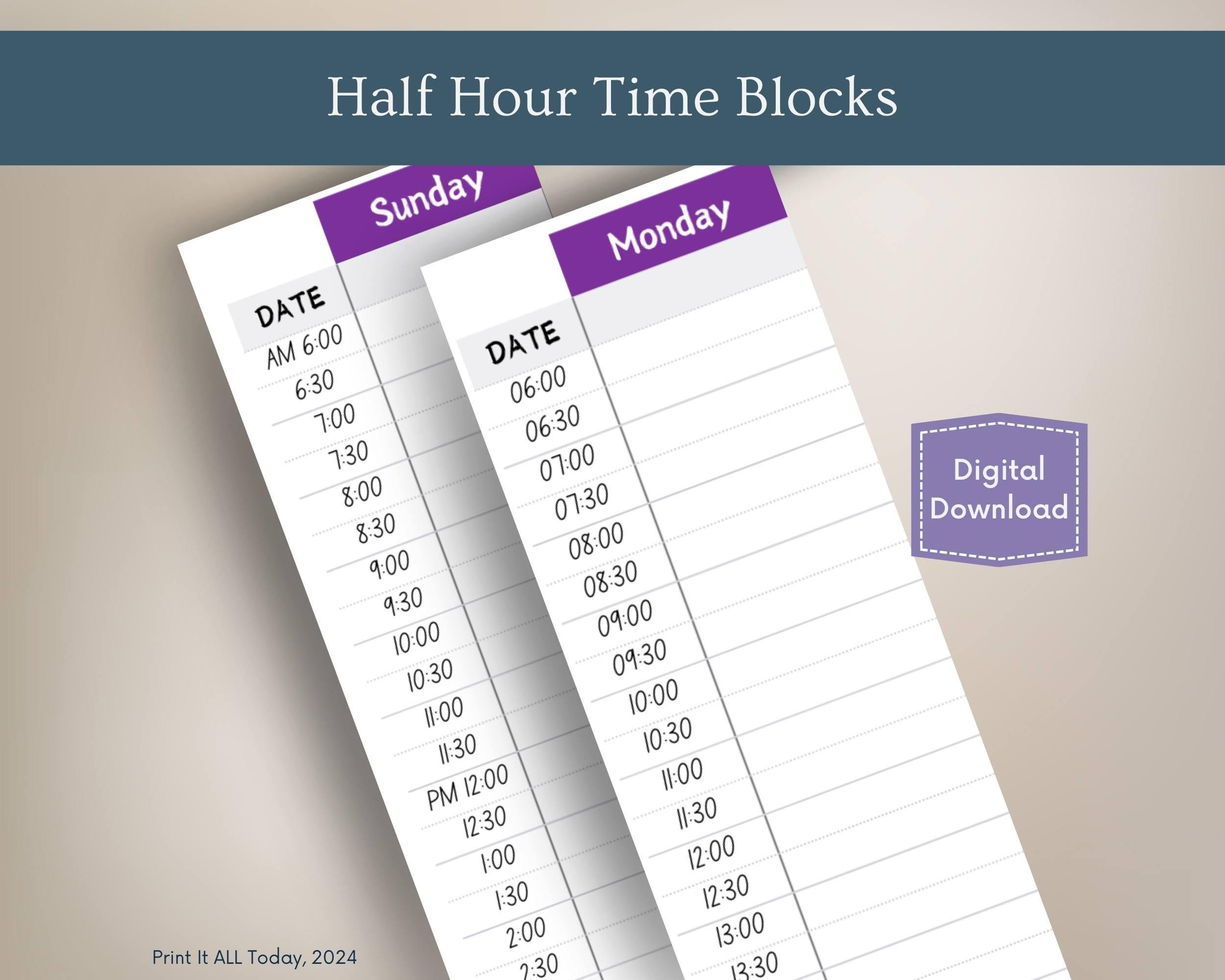 Week at a Glance / Hourly Time Block Planner | Printable | Instant PDF ...