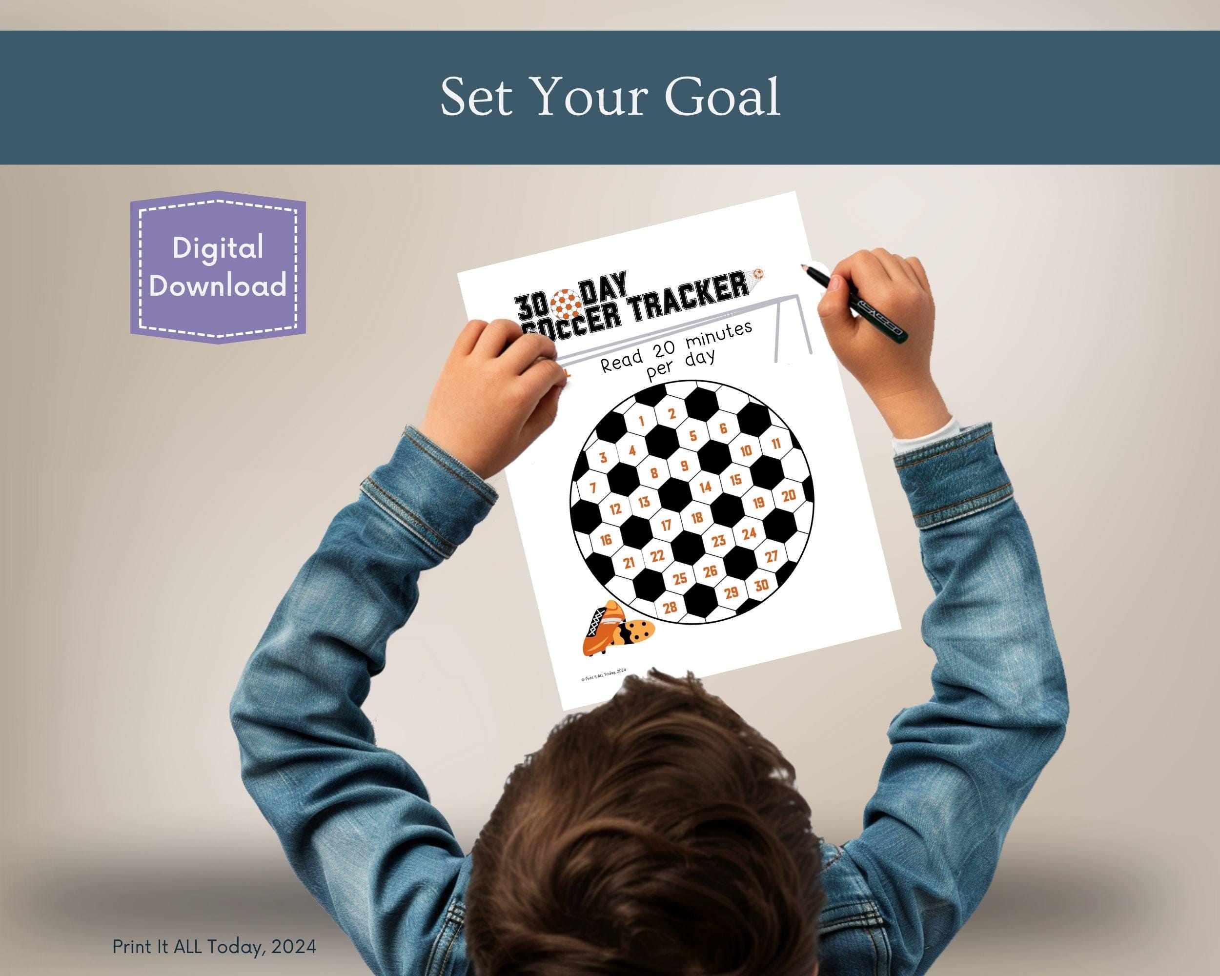 Soccer Themed 30 Day Challenge Tracker Printable | Goal Setting / Habit ...