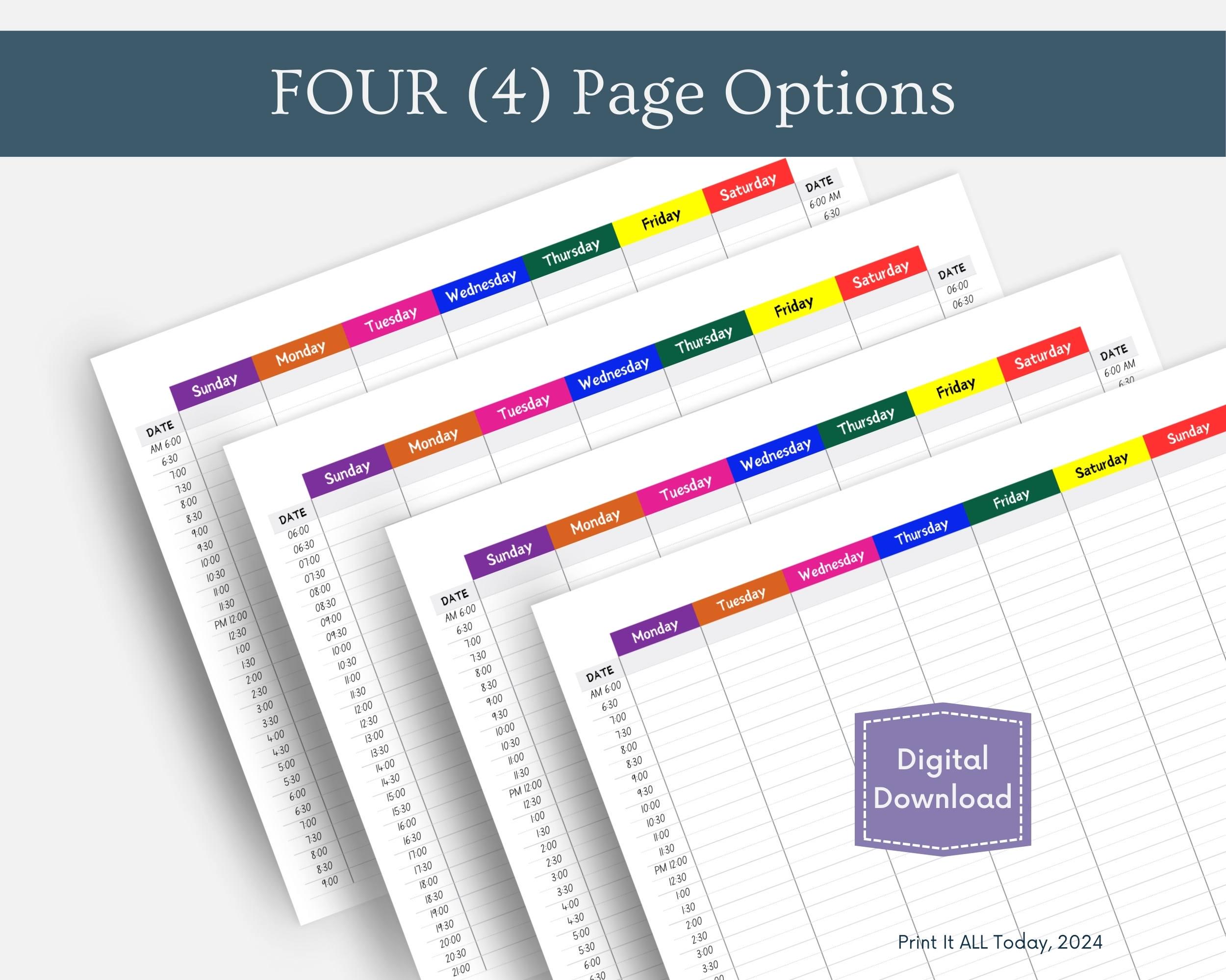 Week at a Glance / Hourly Time Block Planner | Printable | Instant PDF ...