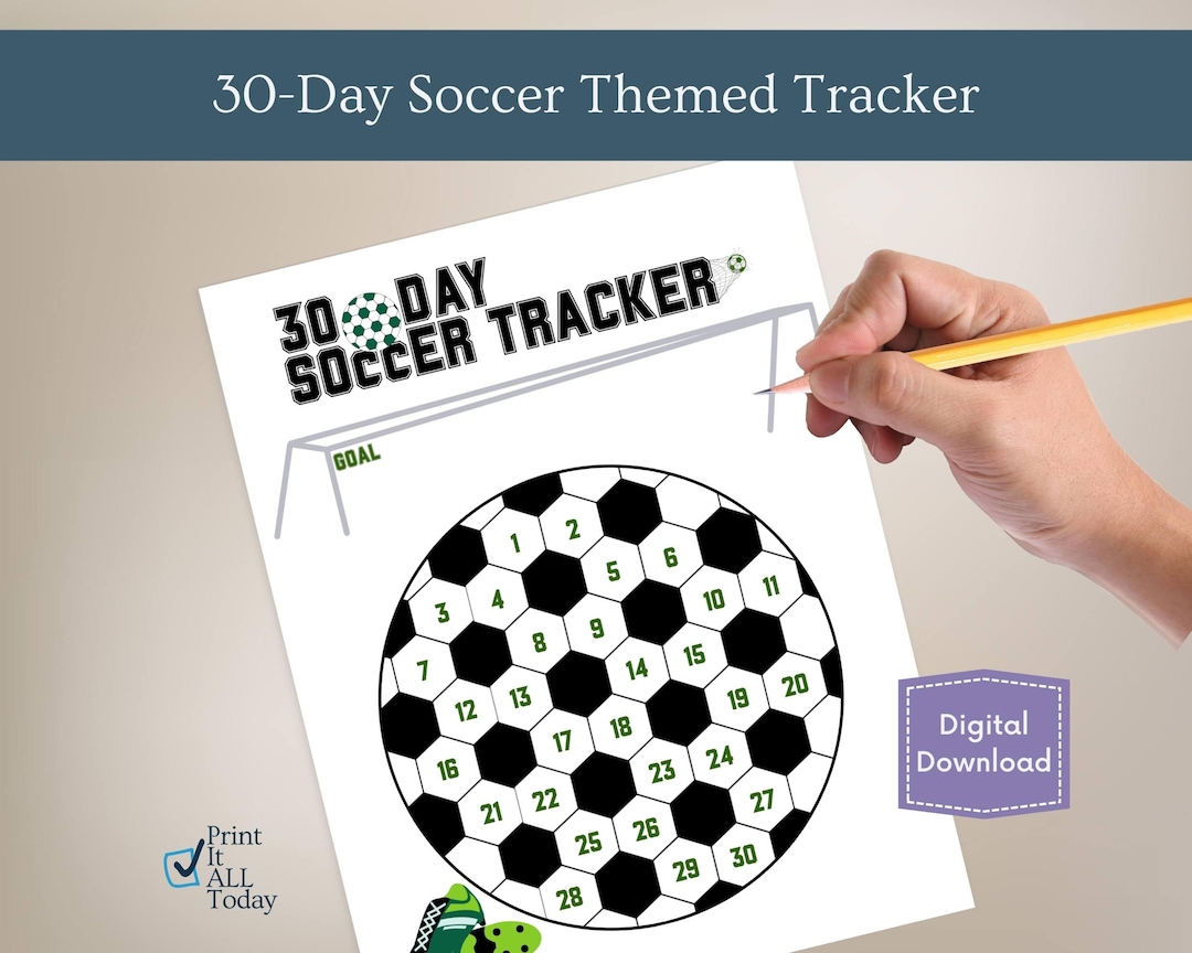 Soccer Themed 30 Day Challenge Tracker Printable | Goal Setting / Habit ...