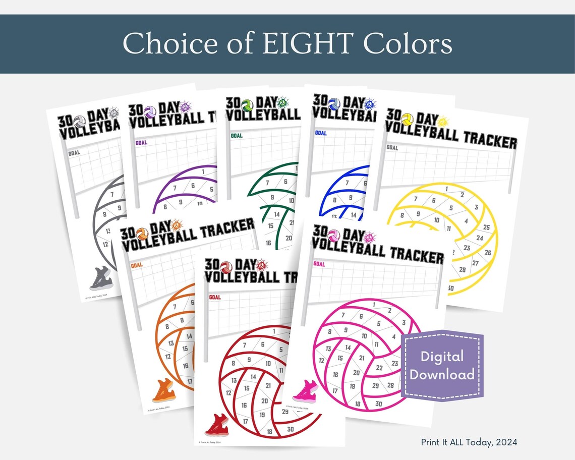 Volleyball Themed 30 Day Challenge Tracker Printable | Goal Setting ...