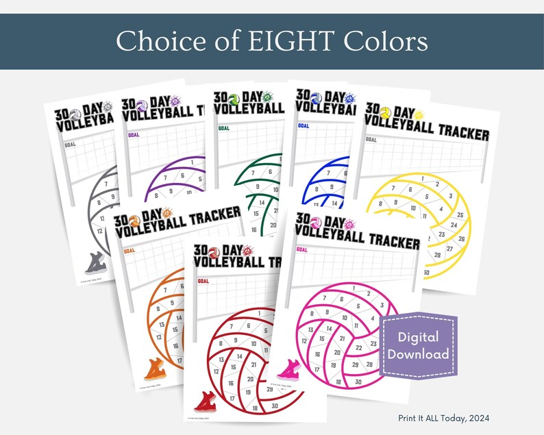 Volleyball Themed 30 Day Challenge Tracker Printable | Goal Setting ...