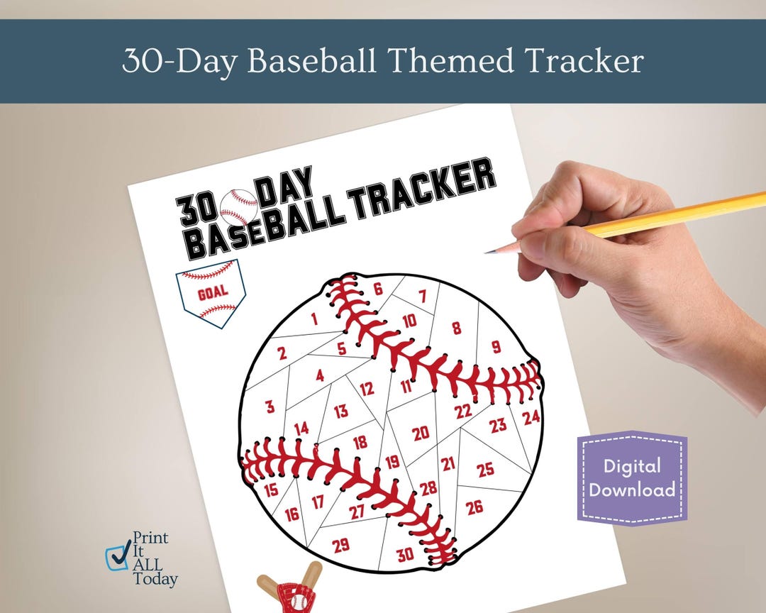 Baseball Themed 30 Day Challenge Tracker Printable | Goal Setting ...
